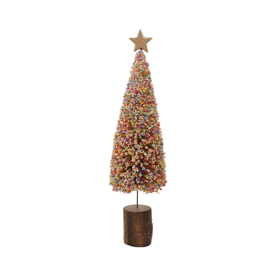 Foam Microbeads & Resin Christmas Tree with Wood Slice Base & Star ...